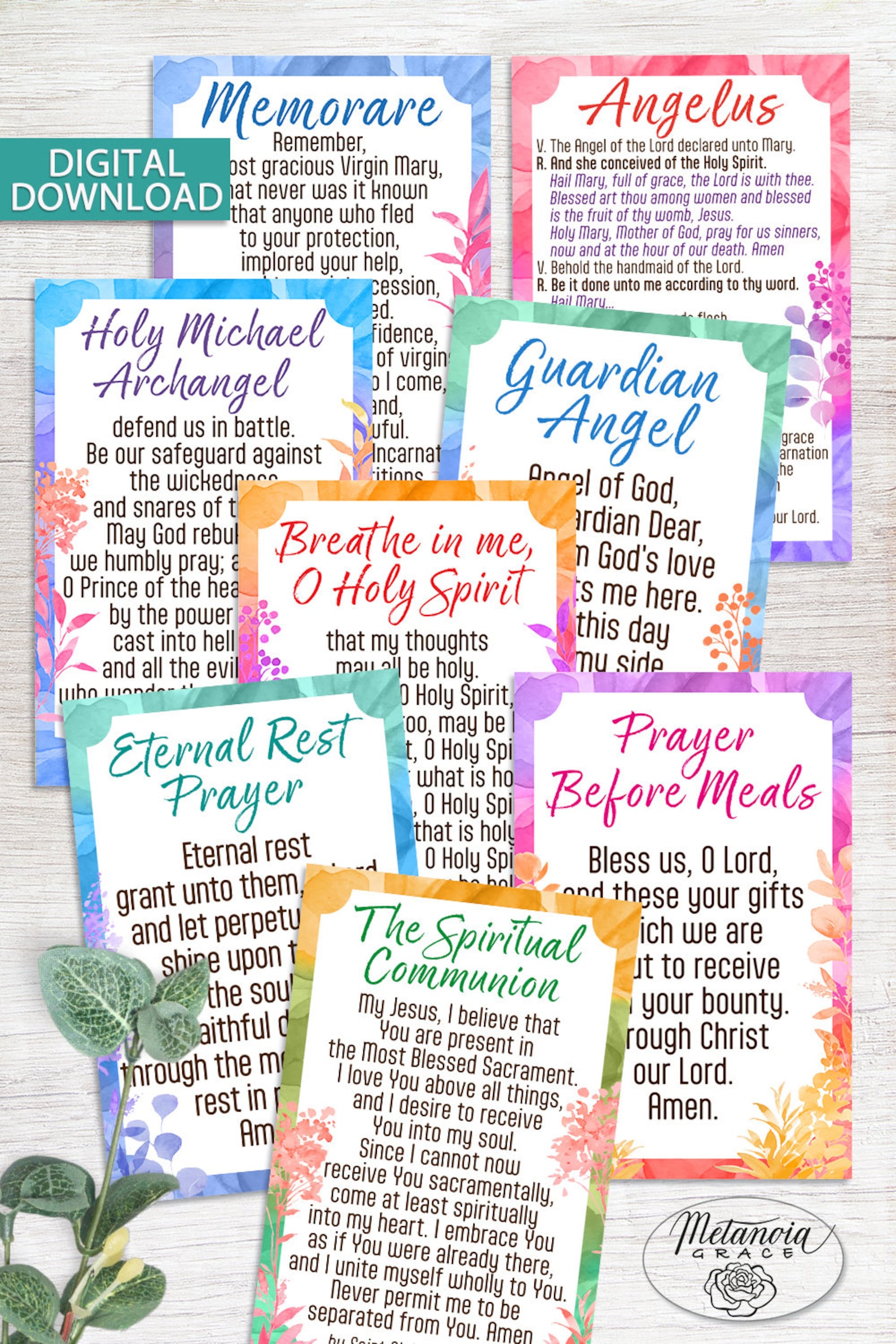 Printable Catholic Prayers Set Memorare Angelus Eternal - Etsy