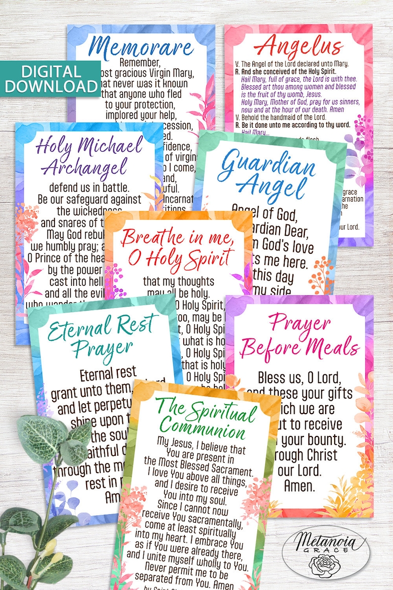 Printable Catholic Prayers Set Memorare Angelus Eternal - Etsy