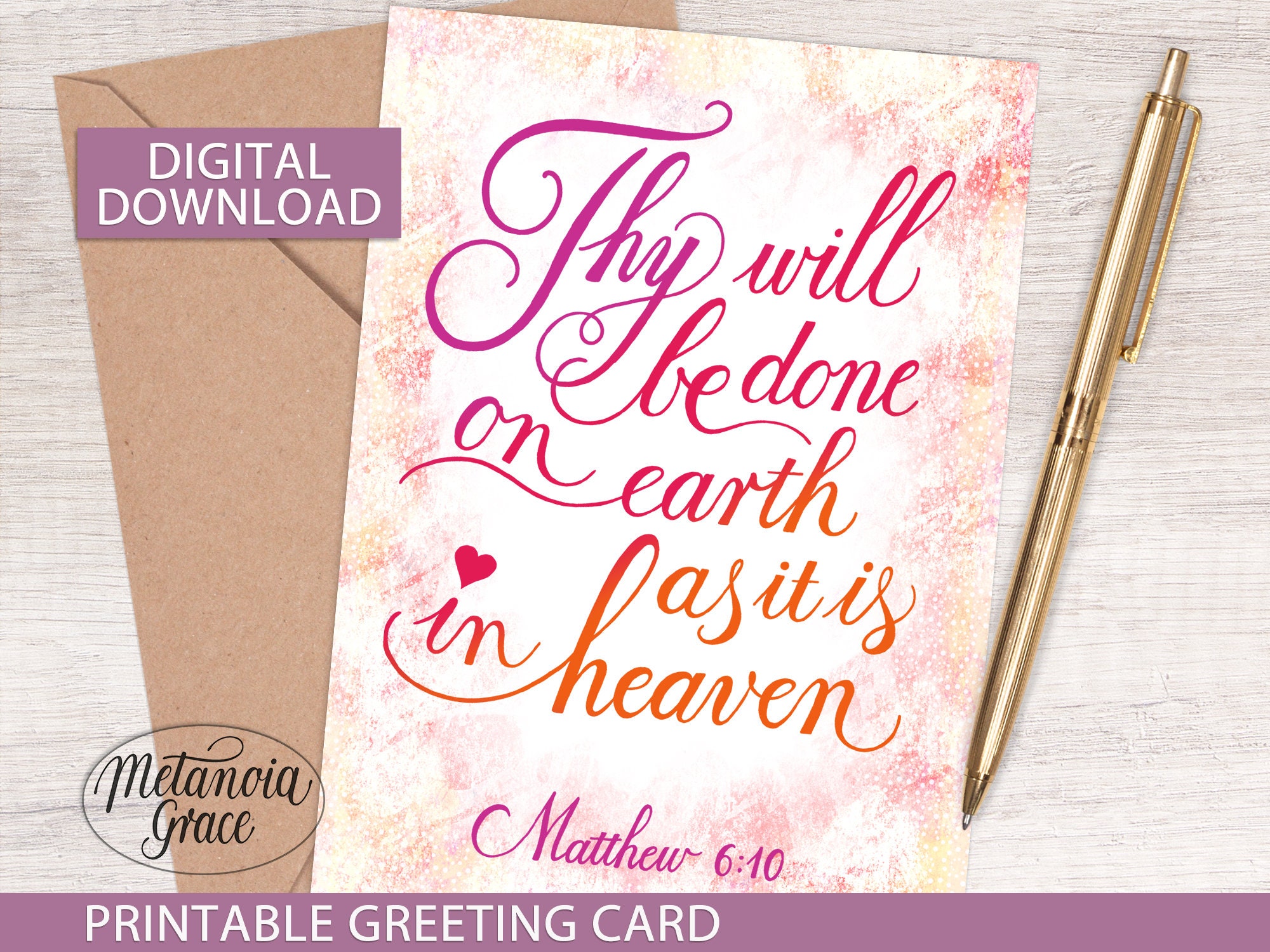 Lords Prayer Printable Christian Note Card, Our Father, Thy Will Be ...