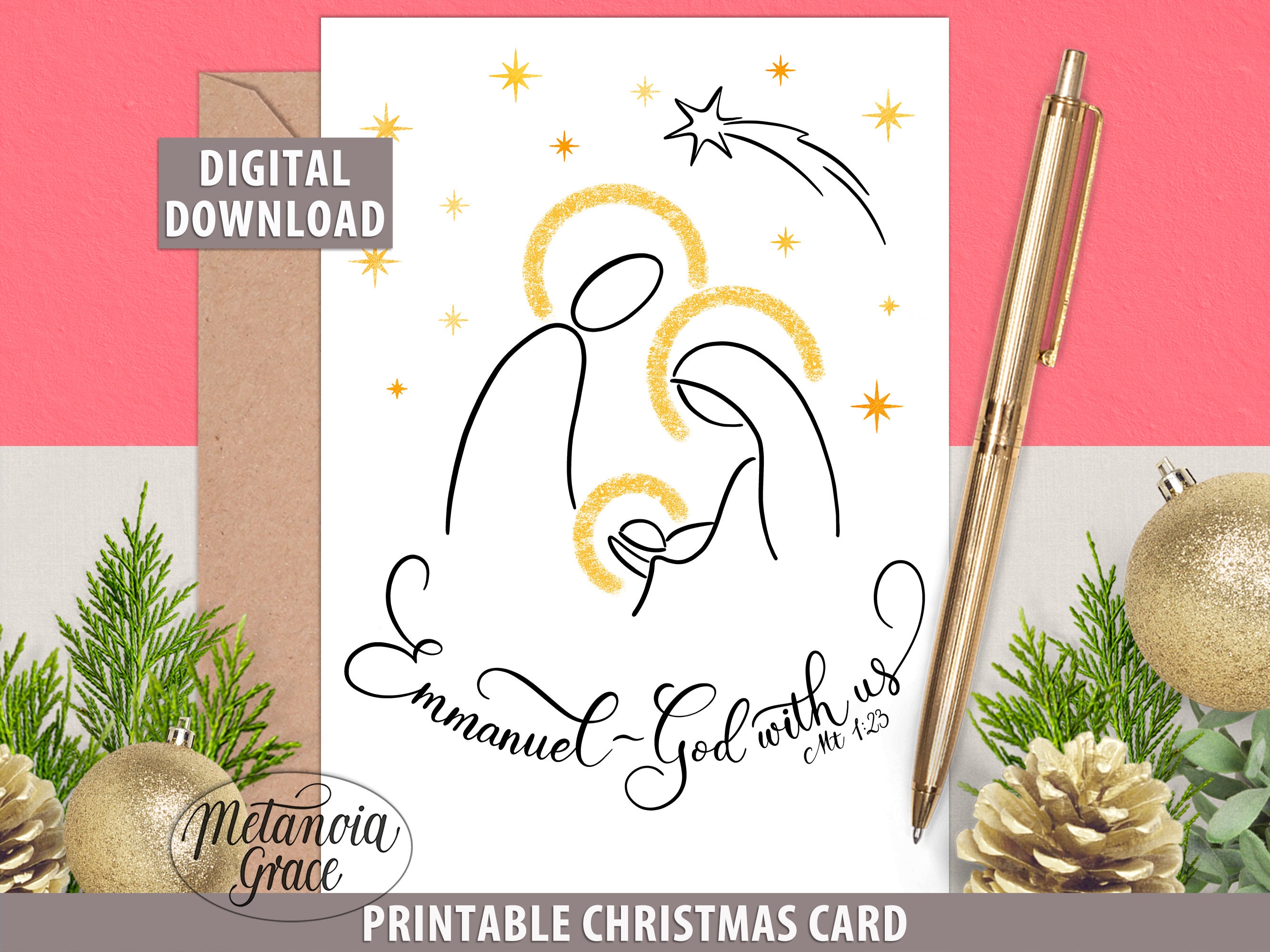Printable Nativity Christmas Card, Religious Christmas Card, Emmanuel ...