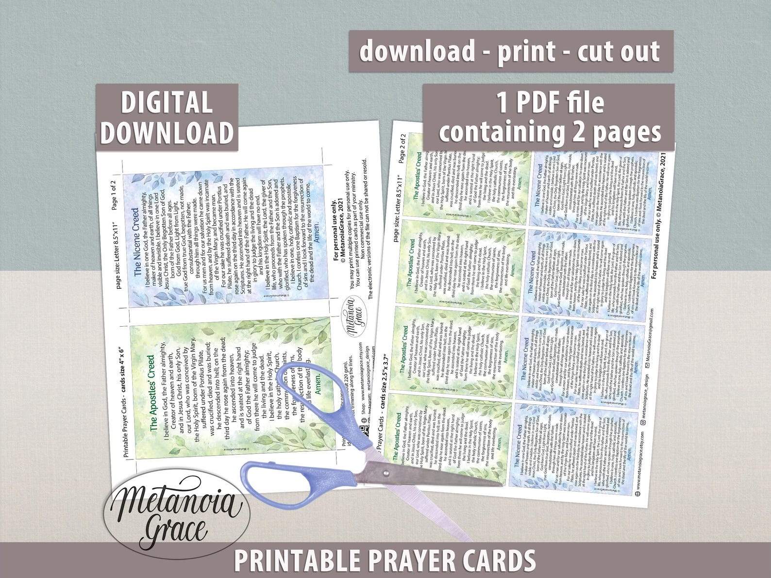 Nicene Creed, Apostles Creed, Printable Creed Prayer Cards, I Believe ...