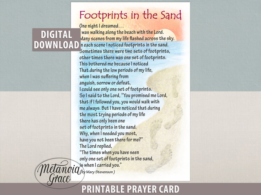 Footprints in the Sand Card, Printable Footsteps in the Sand Prayer ...