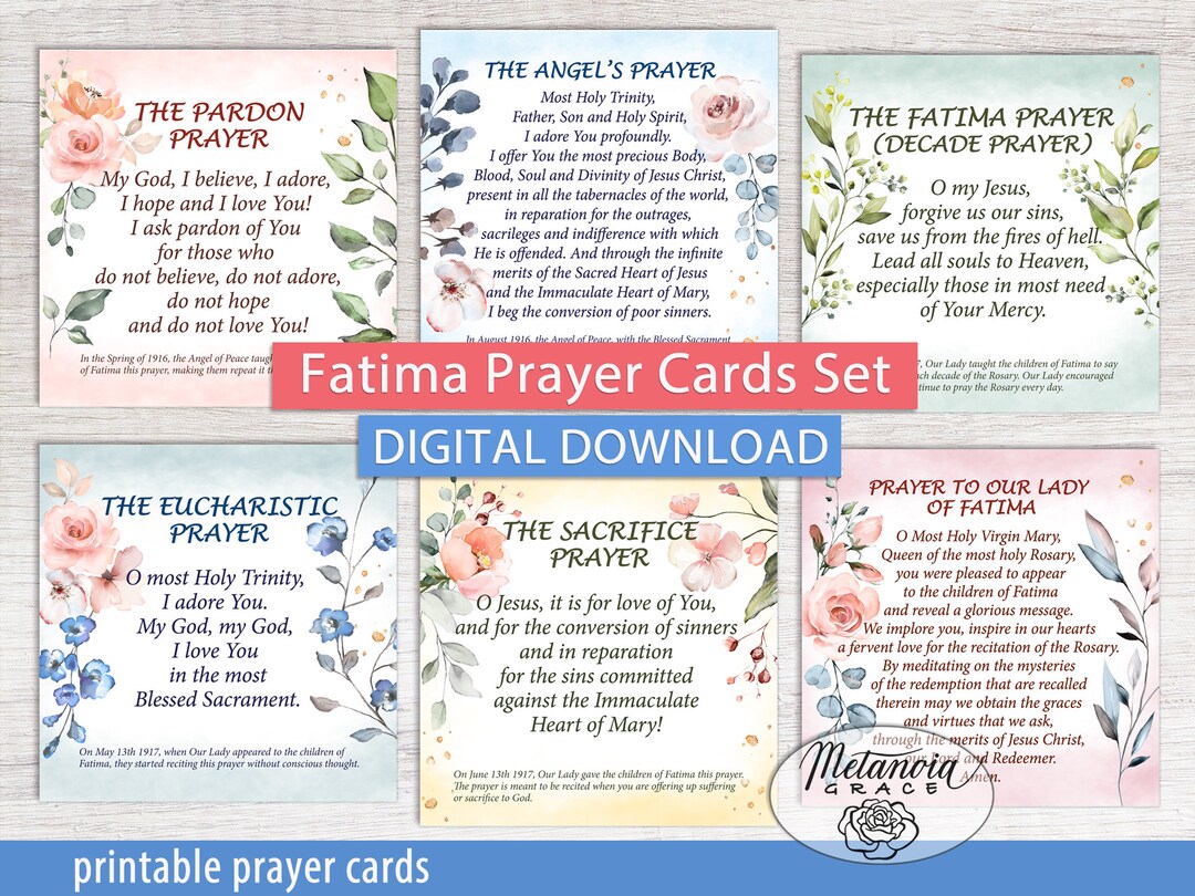 5 Fatima Prayers Cards Set, Our Lady of Fatima Prayer, Angels Prayer ...