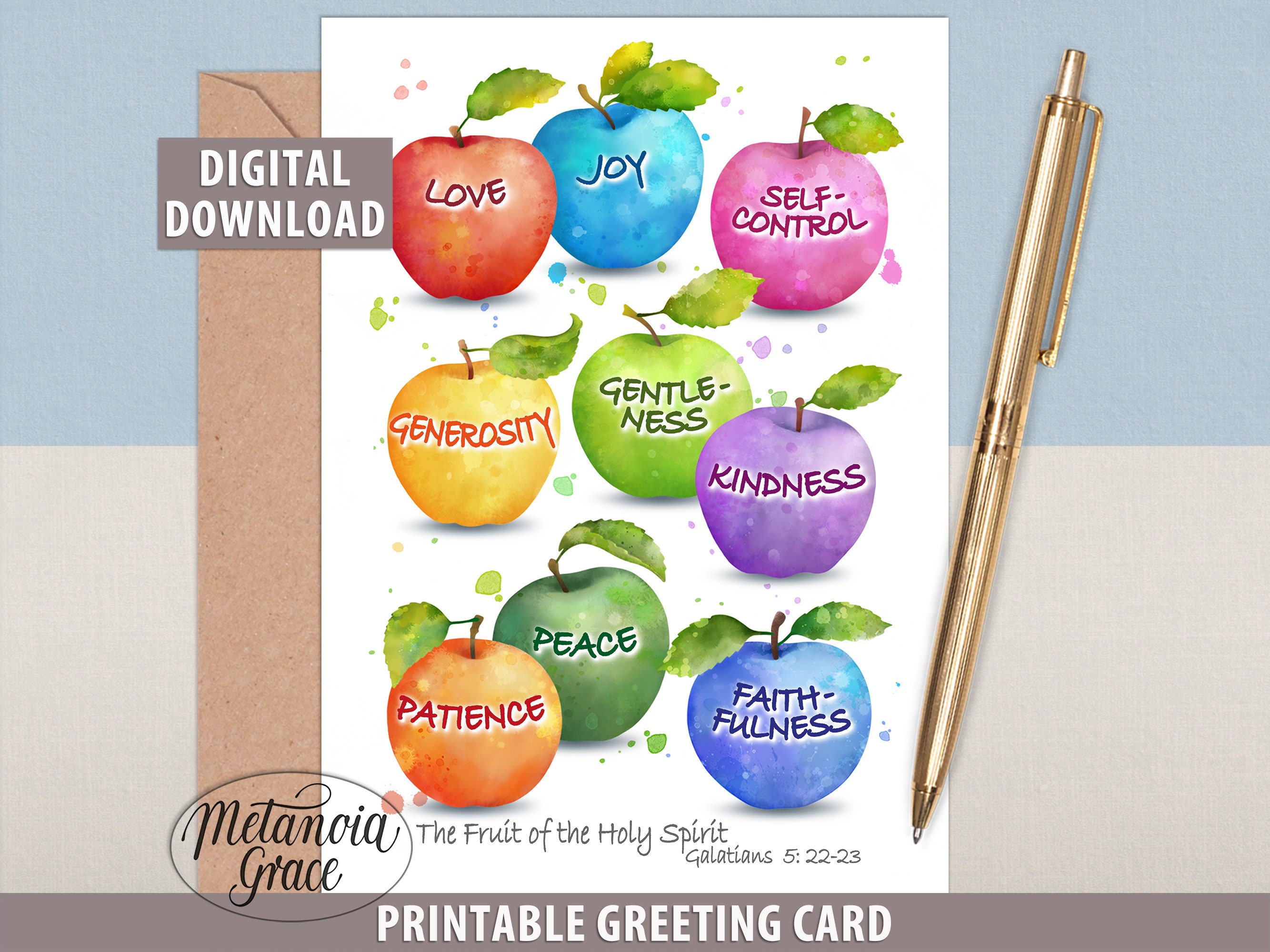 Fruits of the Spirit Note Card, Printable Holy Spirit Card, Galatians 5 ...
