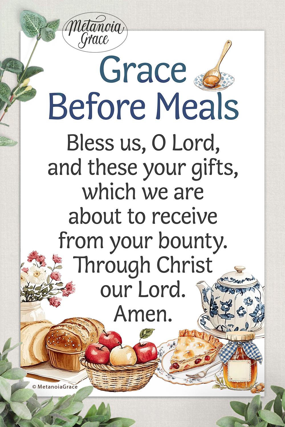 Grace Before Meals Prayer Card, Bless Us O Lord, Printable Blessing ...