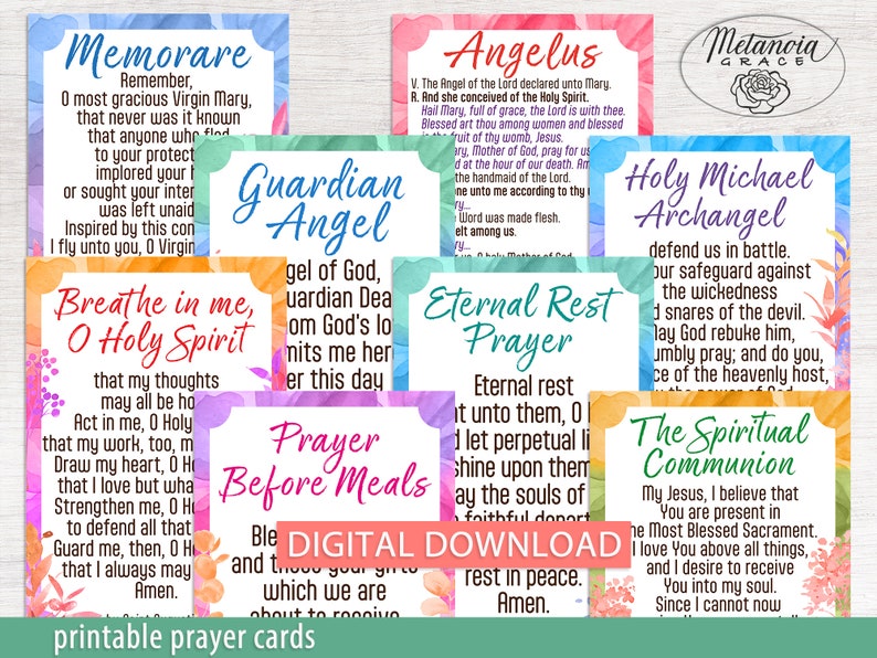 Printable Catholic Prayers Set, Memorare, Angelus, Eternal Rest Prayer ...