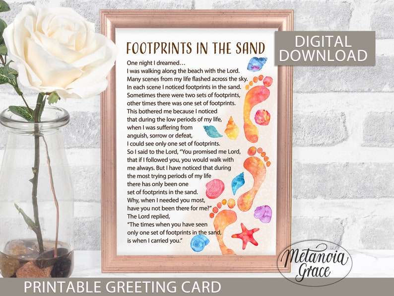 Footprints in the Sand Card, Footsteps in the Sand Card, Printable Card ...