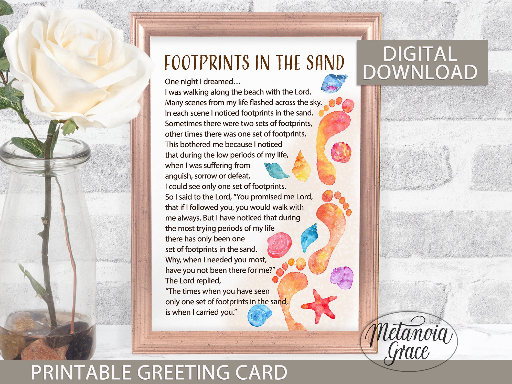 Footprints in the Sand Card, Footsteps in the Sand Card, Printable Card ...