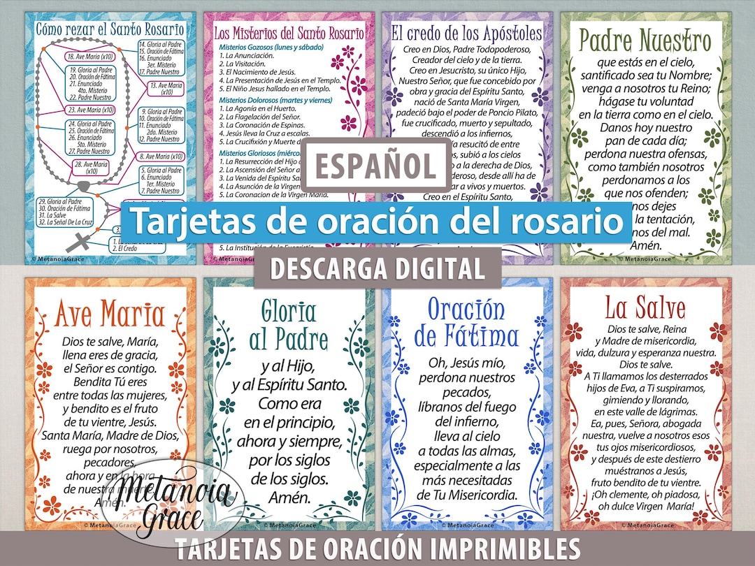 Spanish Rosary Printable Prayer Cards, How to Pray the Rosary, Tarjetas ...