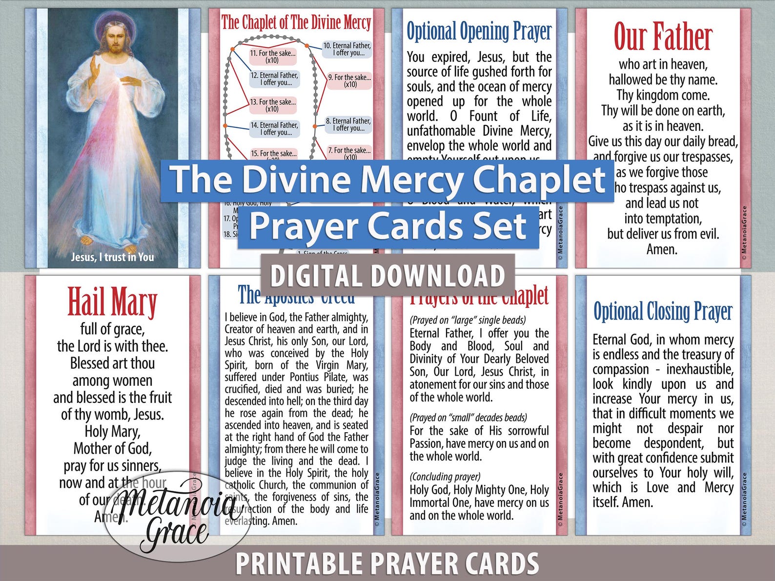 Printable Prayer Cards Bundle, Rosary Prayer Cards, Divine Mercy ...