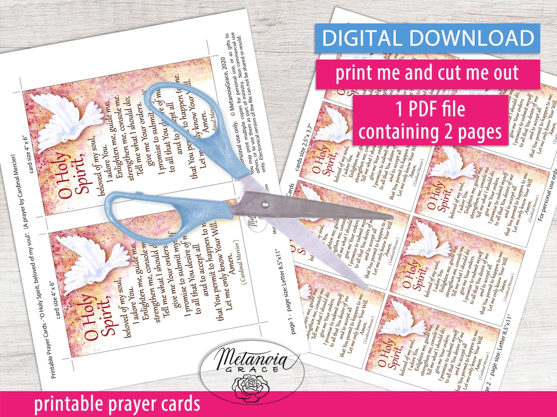 O Holy Spirit Beloved of My Soul Cardinal Mercier Prayer - Etsy UK