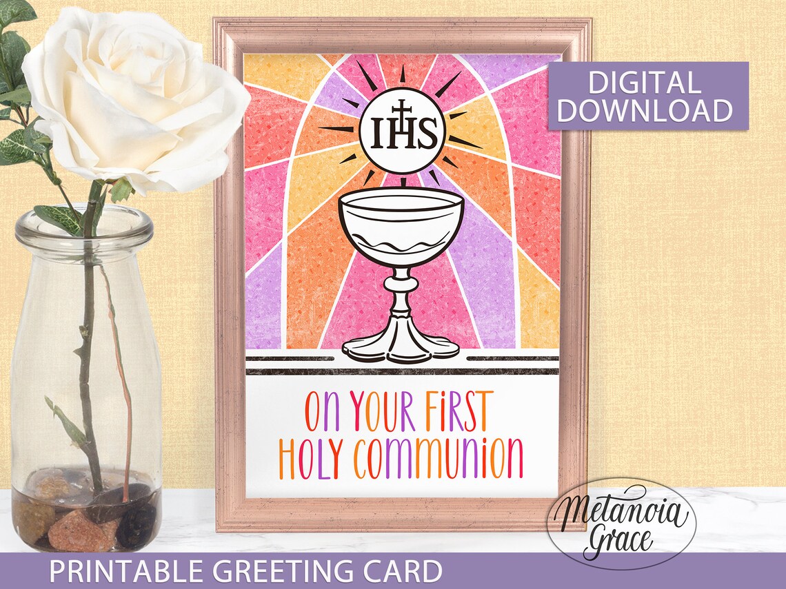 First Holy Communion Card Printable Catholic Communion Card - Etsy UK