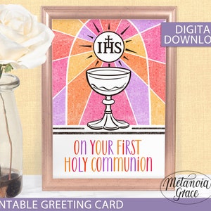 First Holy Communion Card, Printable Catholic Communion Note Card, on ...
