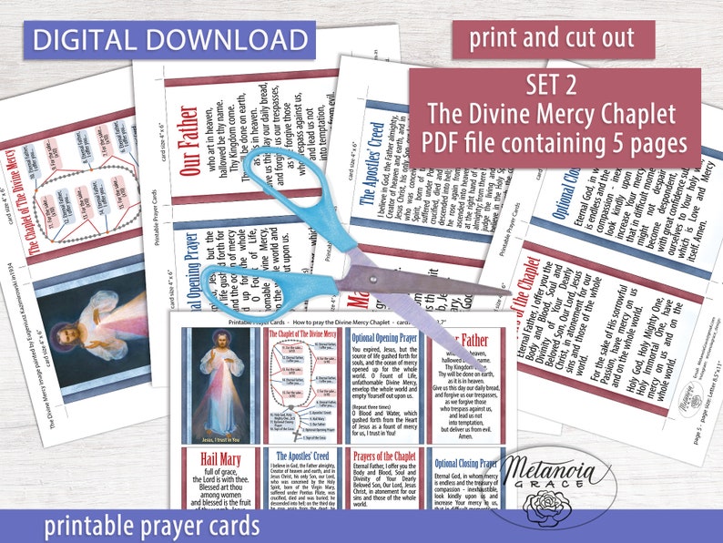 Printable Prayer Cards Bundle, Rosary Prayer Cards, Divine Mercy ...