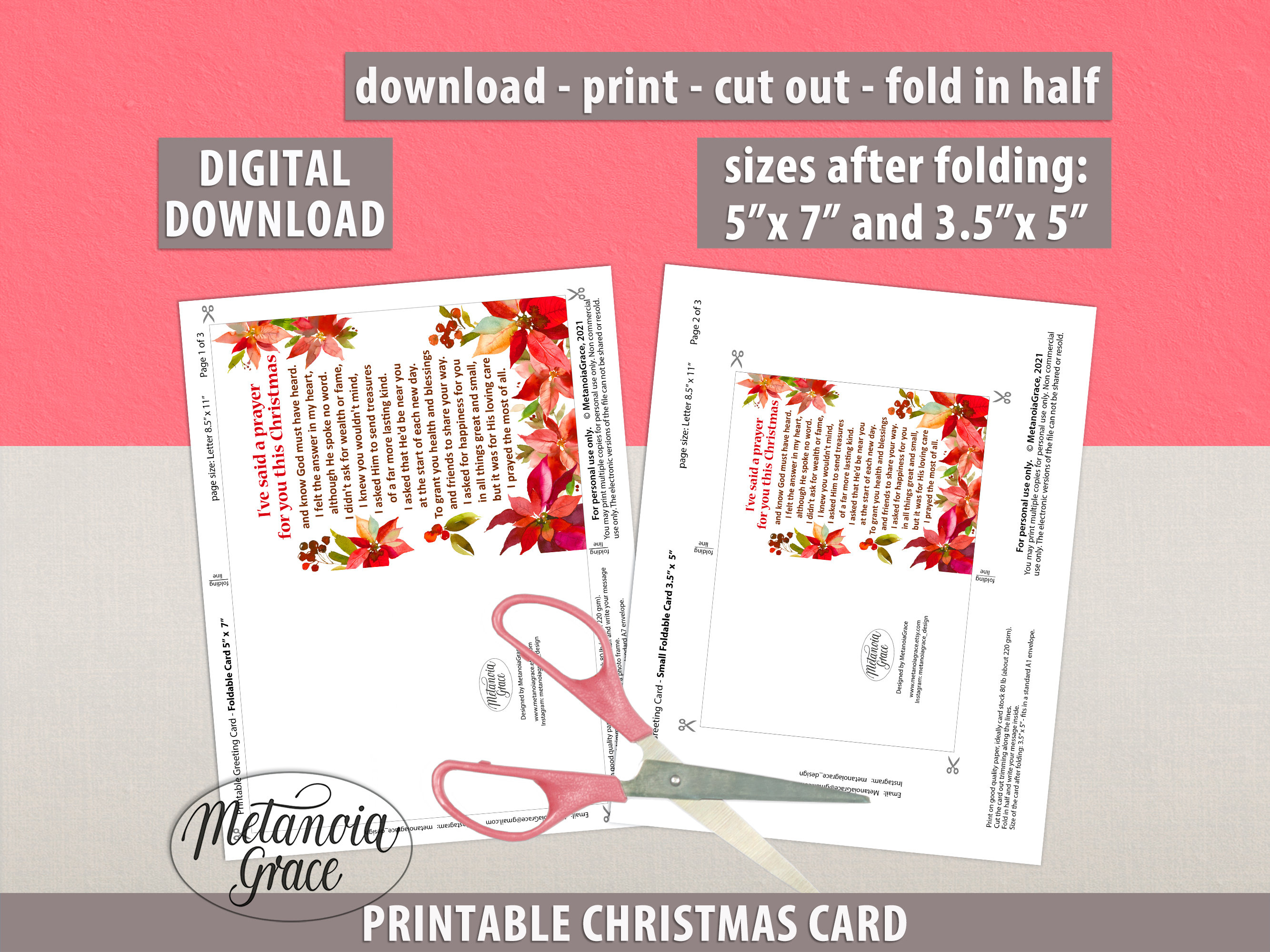 Christmas Prayer Note Card, Printable Christmas Card, I Said a Prayer ...