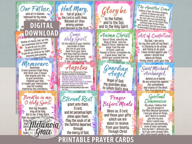 Popular Catholic Prayers Bundle, 16 Printable Prayer Cards, Daily ...