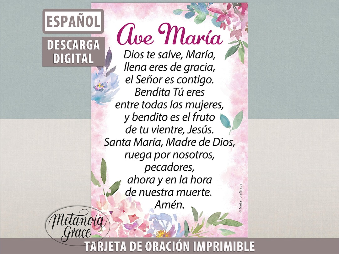 Ave Maria Spanish Prayer Card, Printable Ave Maria Card, Hail Mary ...