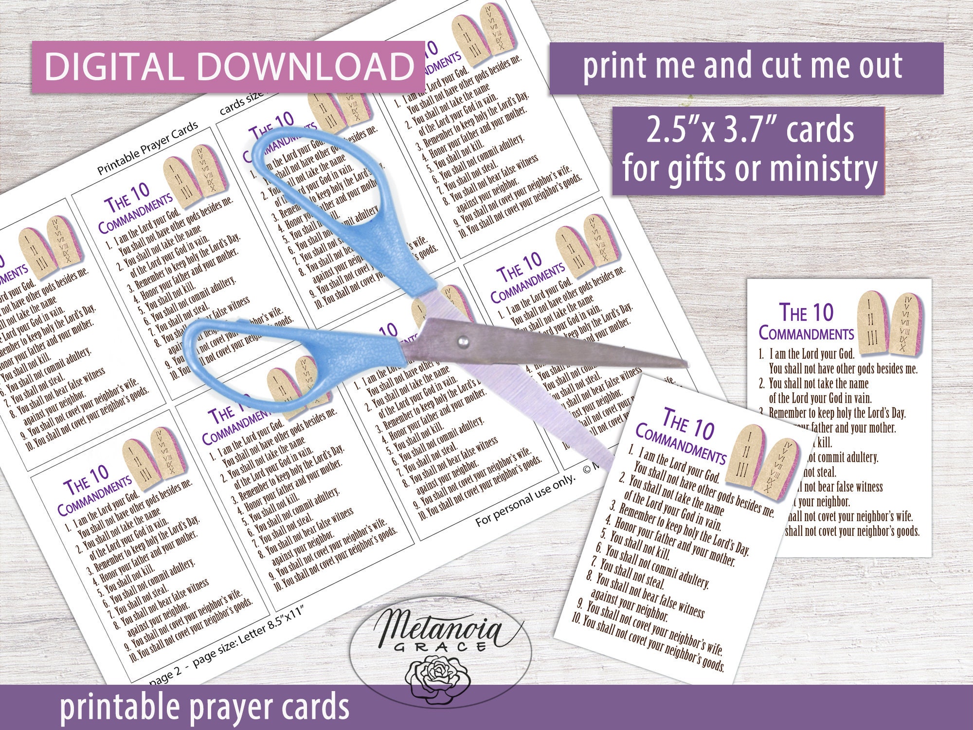 The Ten Commandments Prayer Card Printable Card 10 | Etsy UK
