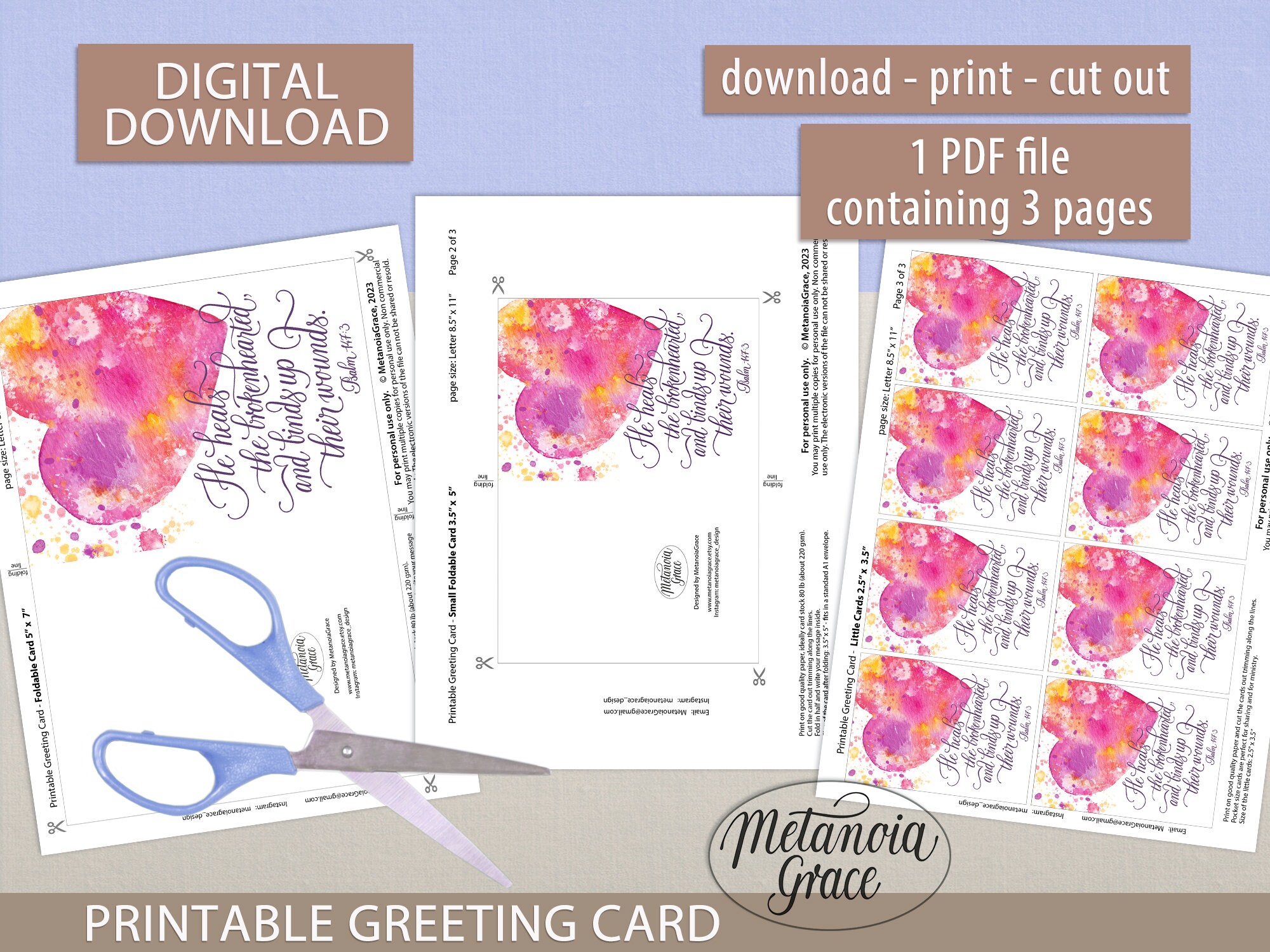 Healing Printable Note Card Template, He Heals the Brokenhearted and ...