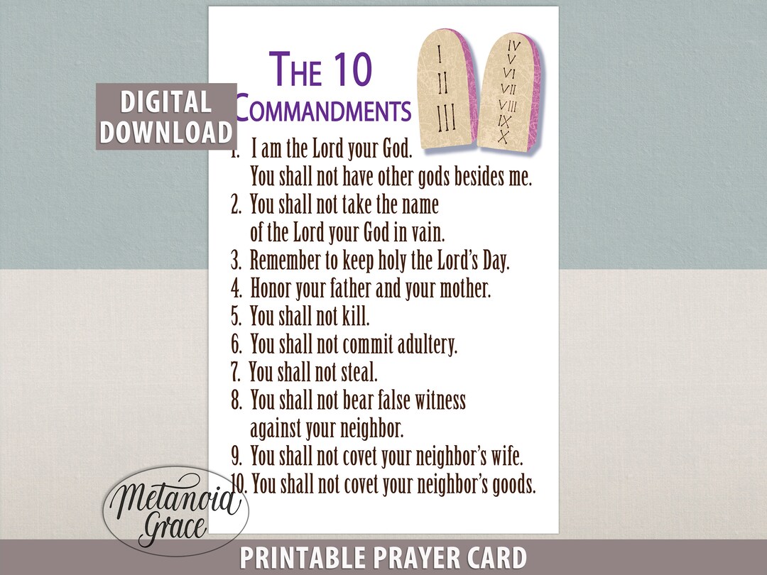 The Ten Commandments Prayer Card, Printable Card 10 Commandments, the ...