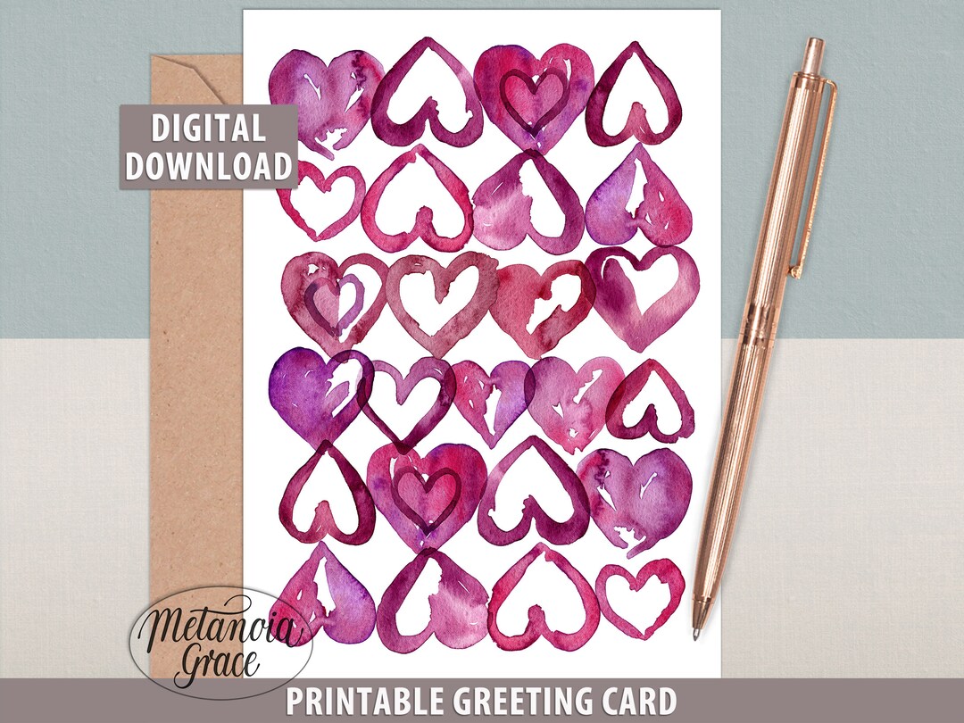 Printable Valentines Card, Love, Hearts, Valentine's Card, Valentine's ...