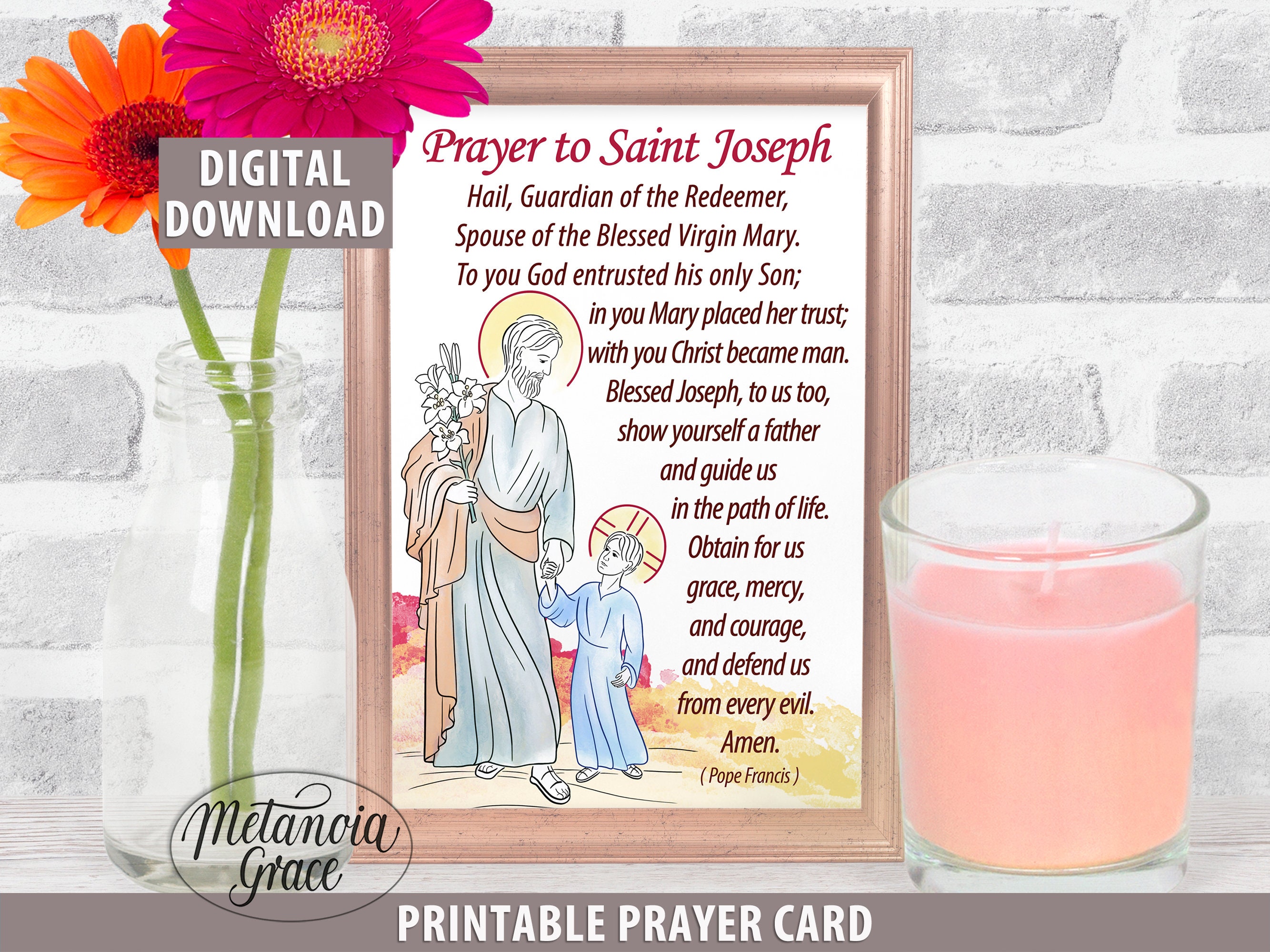 Saint Joseph Prayer Card, Printable Prayer Card, Pope Francis Prayer to ...