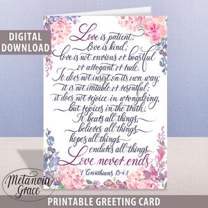 1 Corinthians 13 Note Card, Printable Love is Patient Love is Kind Card ...