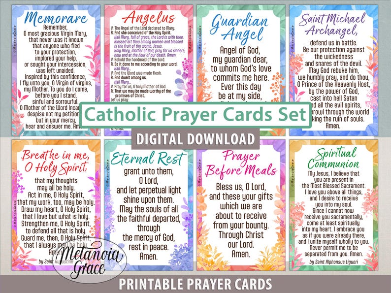Popular Catholic Prayers Bundle, 16 Printable Prayer Cards, Daily ...