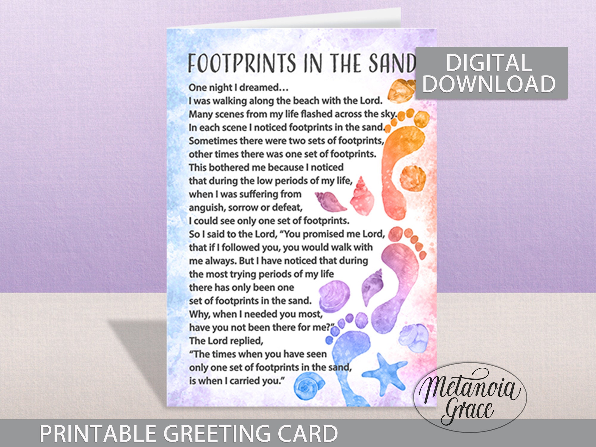Footprints Printable Card, Footsteps Card, Footprints Poem Greeting ...
