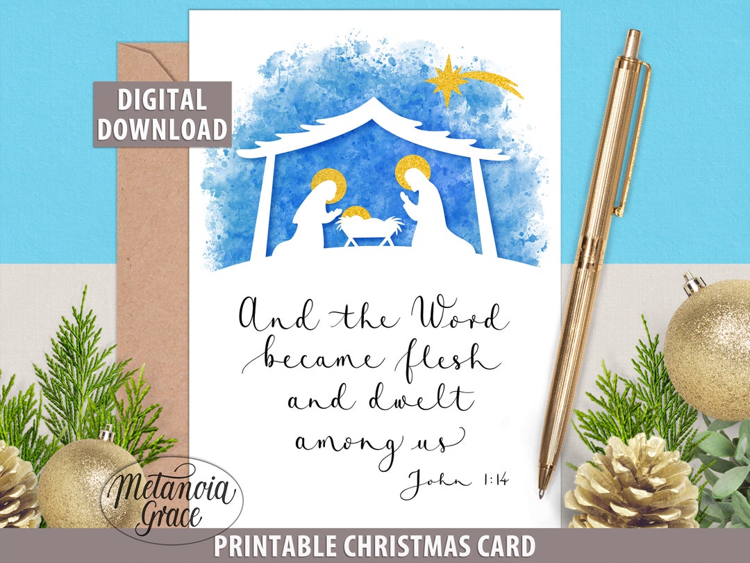 Printable Nativity Christmas Card, Religious Christmas Card, Word ...
