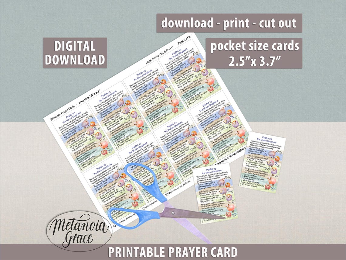 Psalm 23 Printable Prayer Card, the Lord is My Shepherd I Shall Not ...