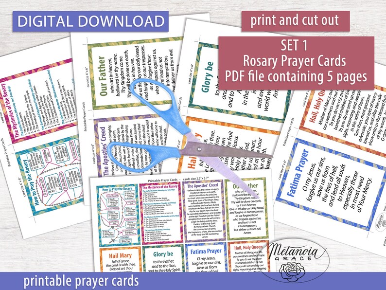 Printable Prayer Cards Bundle, Rosary Prayer Cards, Divine Mercy ...