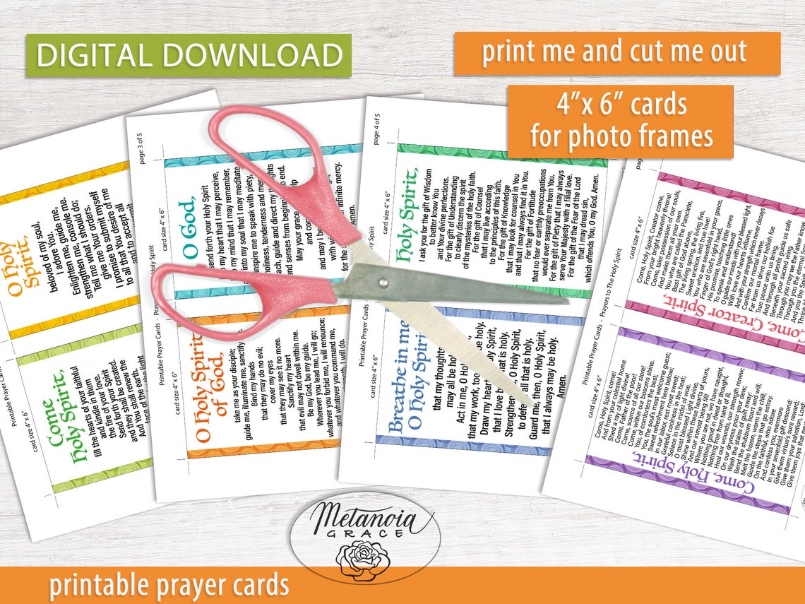 Holy Spirit Prayer Cards, Catholic Prayer Cards Printable Set, Come ...