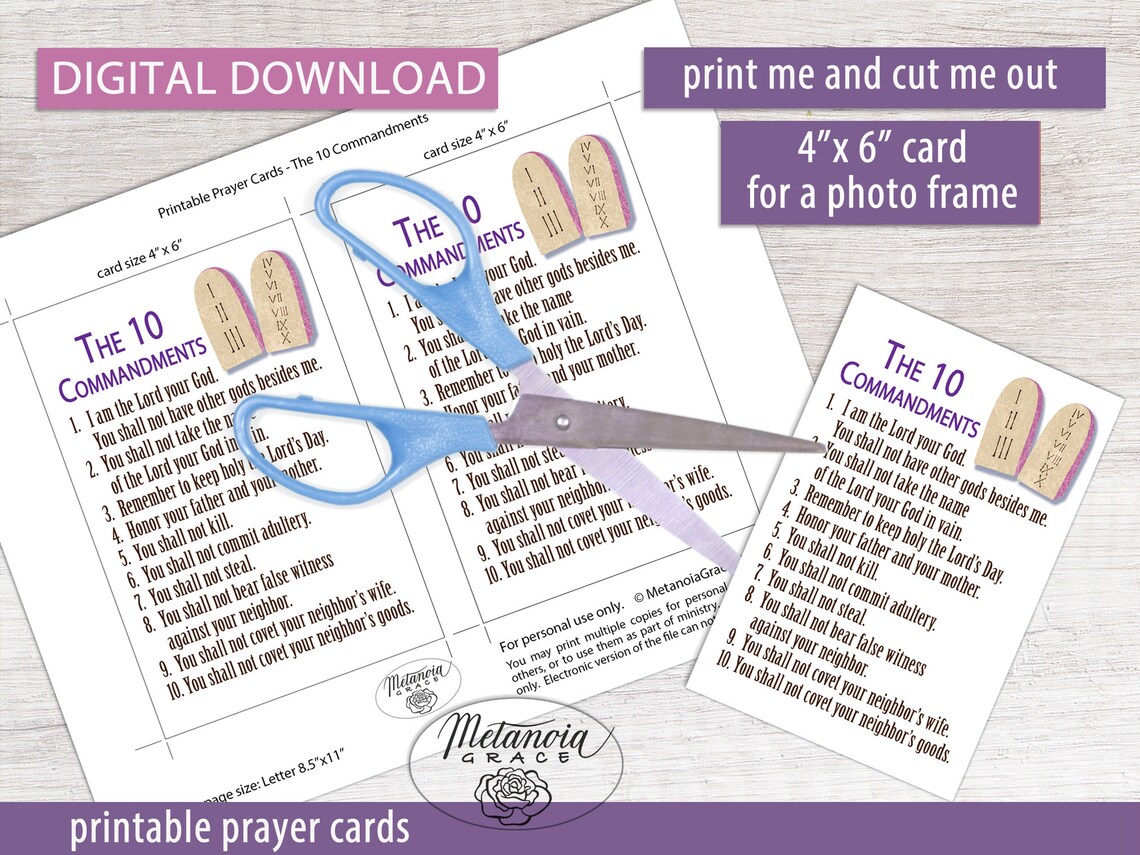 The Ten Commandments Prayer Card Printable Card 10 | Etsy UK