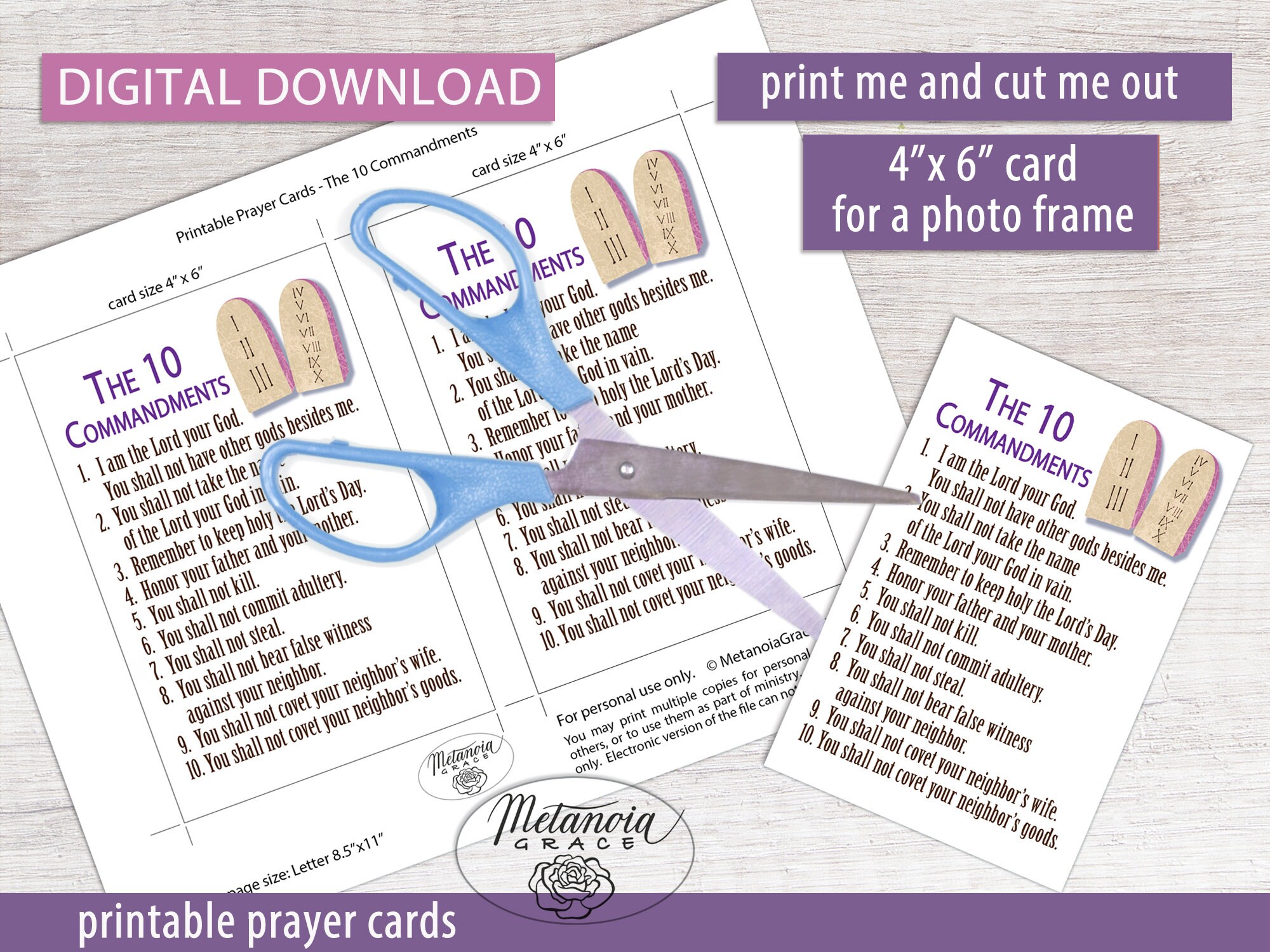 The Ten Commandments Prayer Card Printable Card 10 | Etsy UK