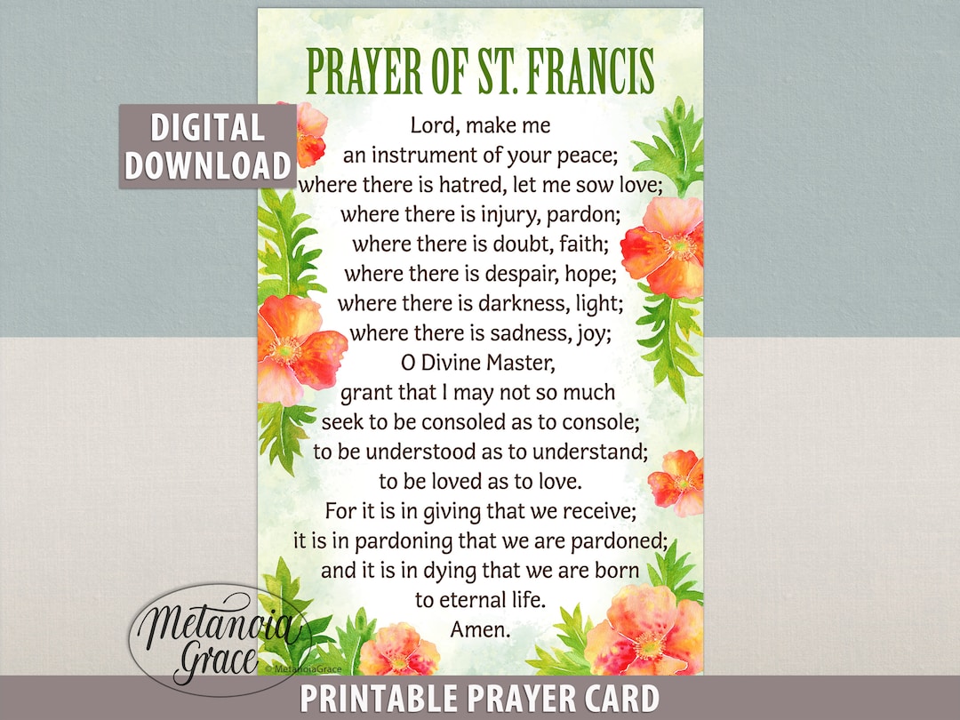 Prayer of St Francis Printable Card, Peace Prayer of Saint Francis, Prayer for Peace, Lord Make ...