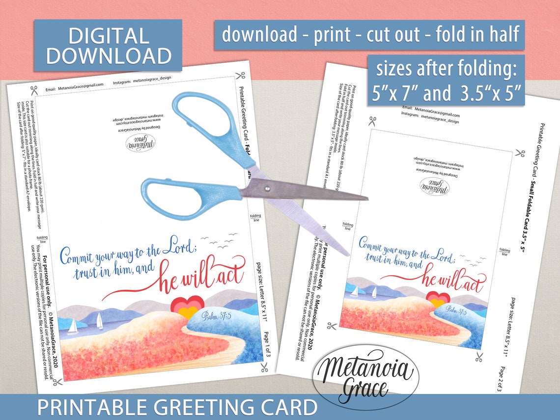 Printable Bible Verse Card Commit Your Way to the Lord Psalm - Etsy UK