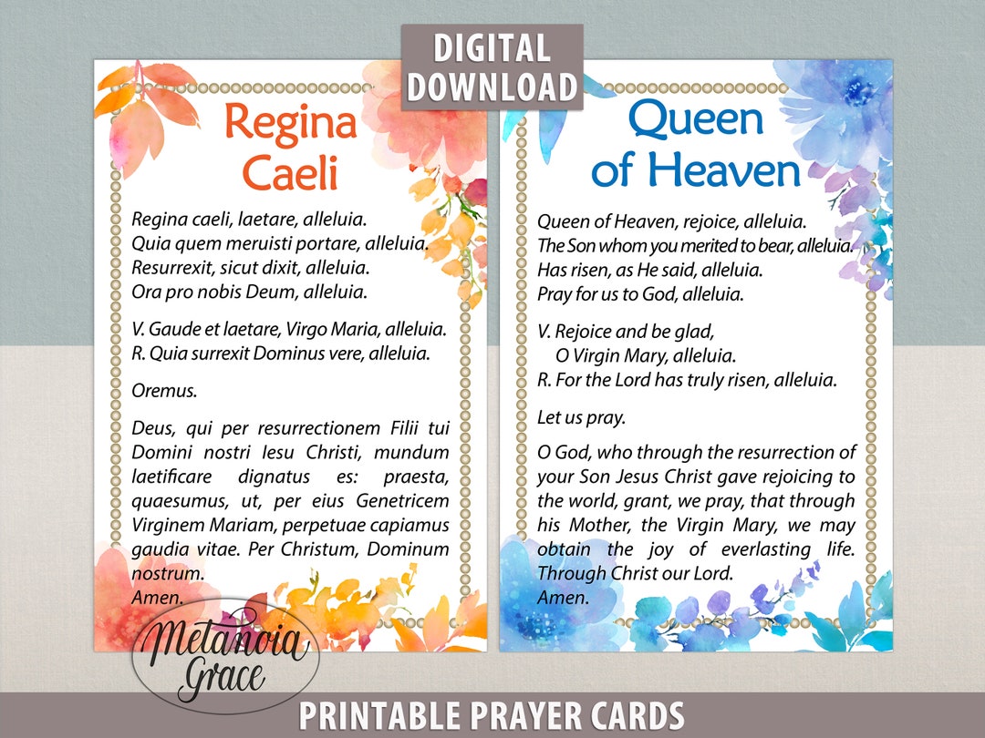 Regina Caeli, Queen of Heaven, Printable Prayer Card, Catholic Easter ...