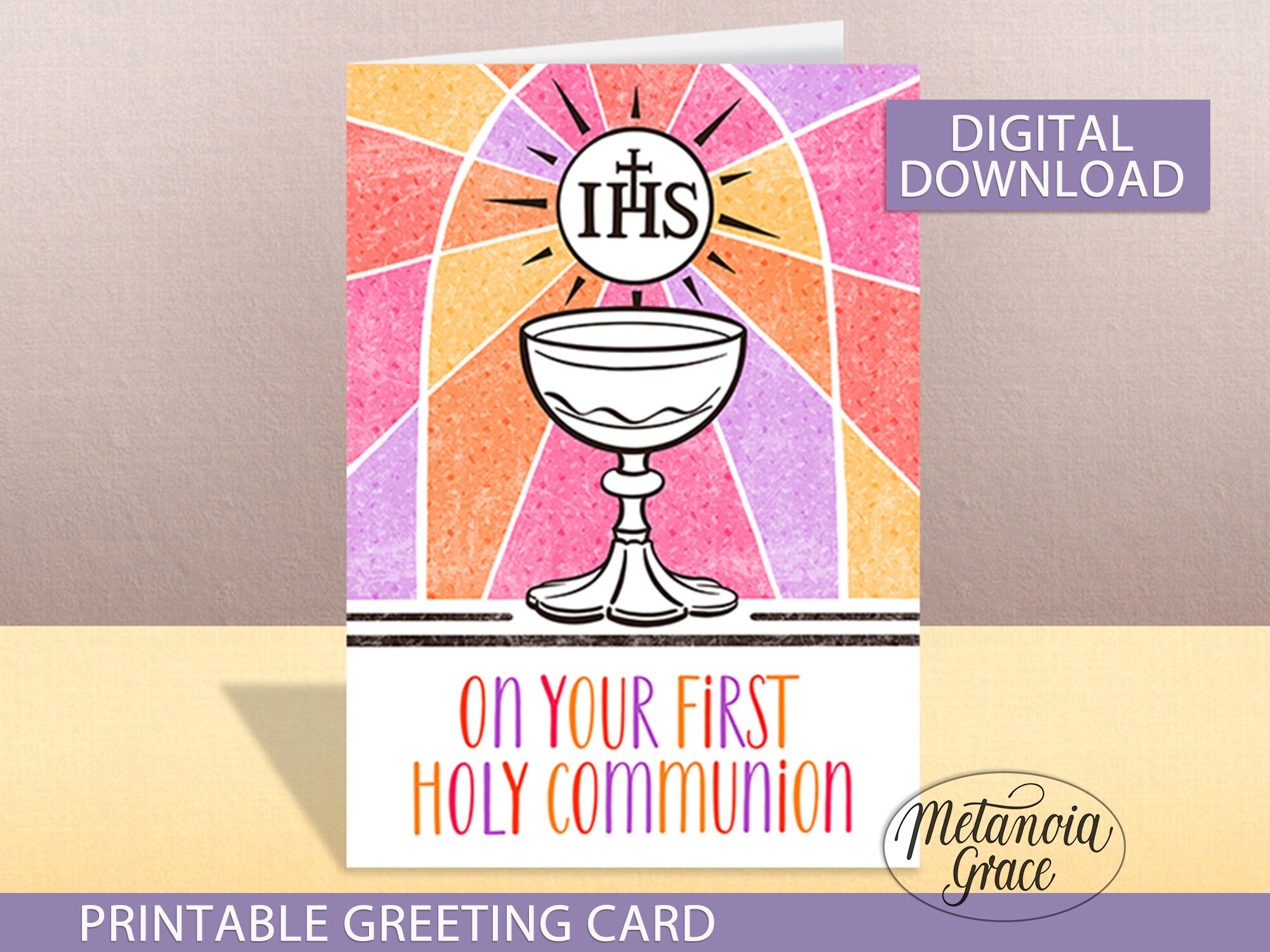 First Holy Communion Card Printable Catholic Communion Card - Etsy UK
