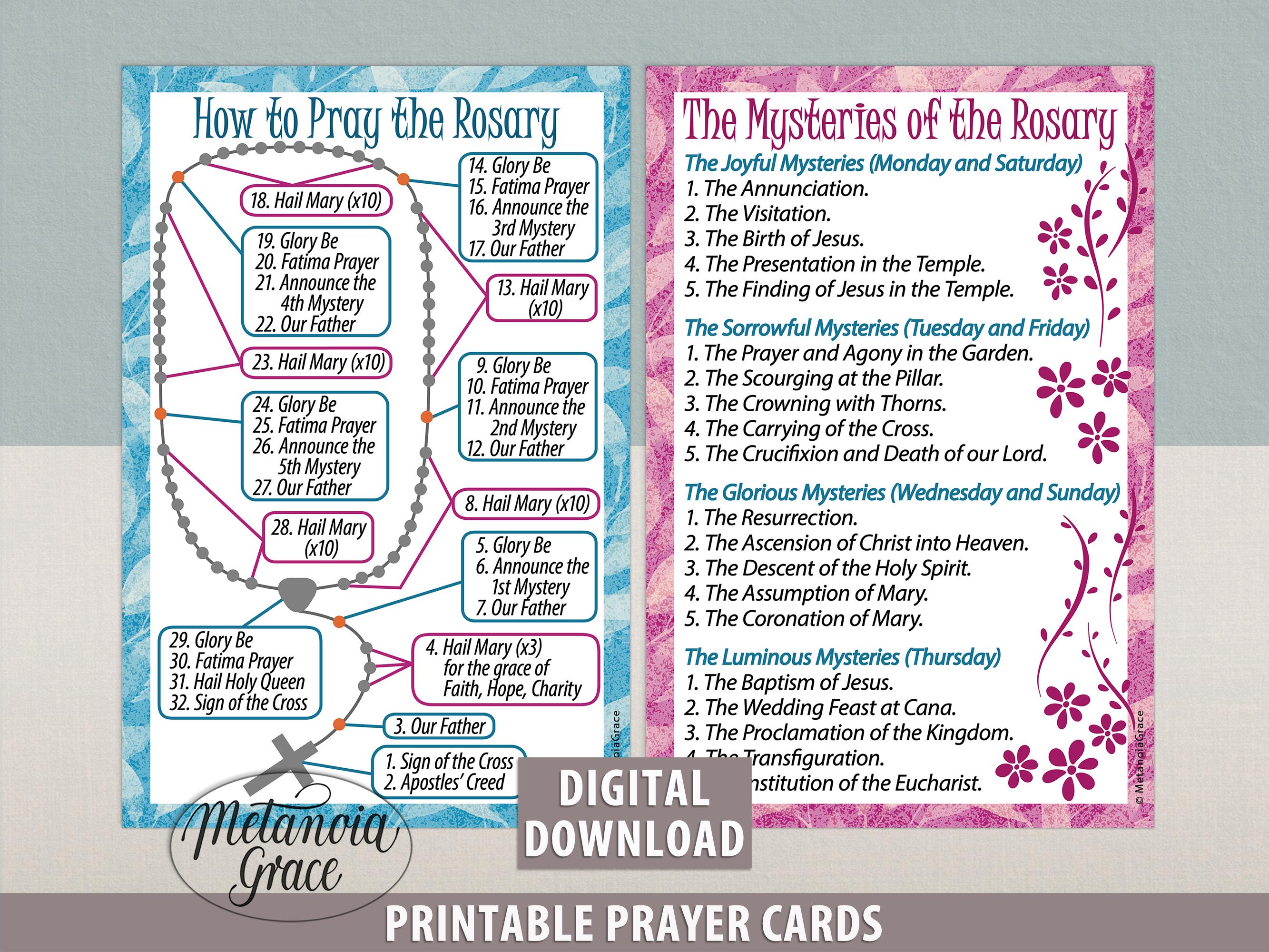 Printable Rosary Guide, Holy Rosary Diagram, Catholic Rosary Prayer ...
