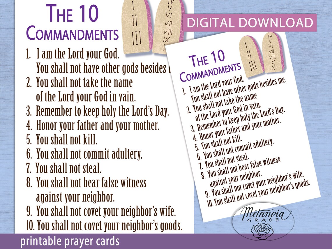 The Ten Commandments Prayer Card Printable Card 10 | Etsy UK