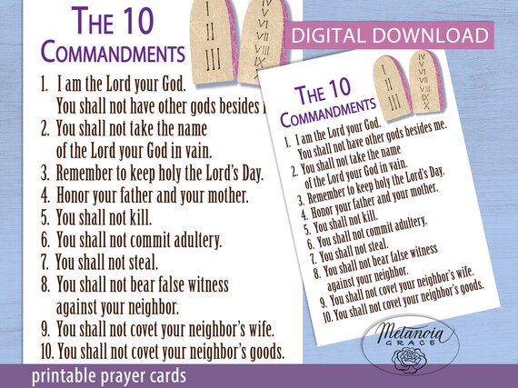The Ten Commandments Prayer Card Printable Card 10 | Etsy UK