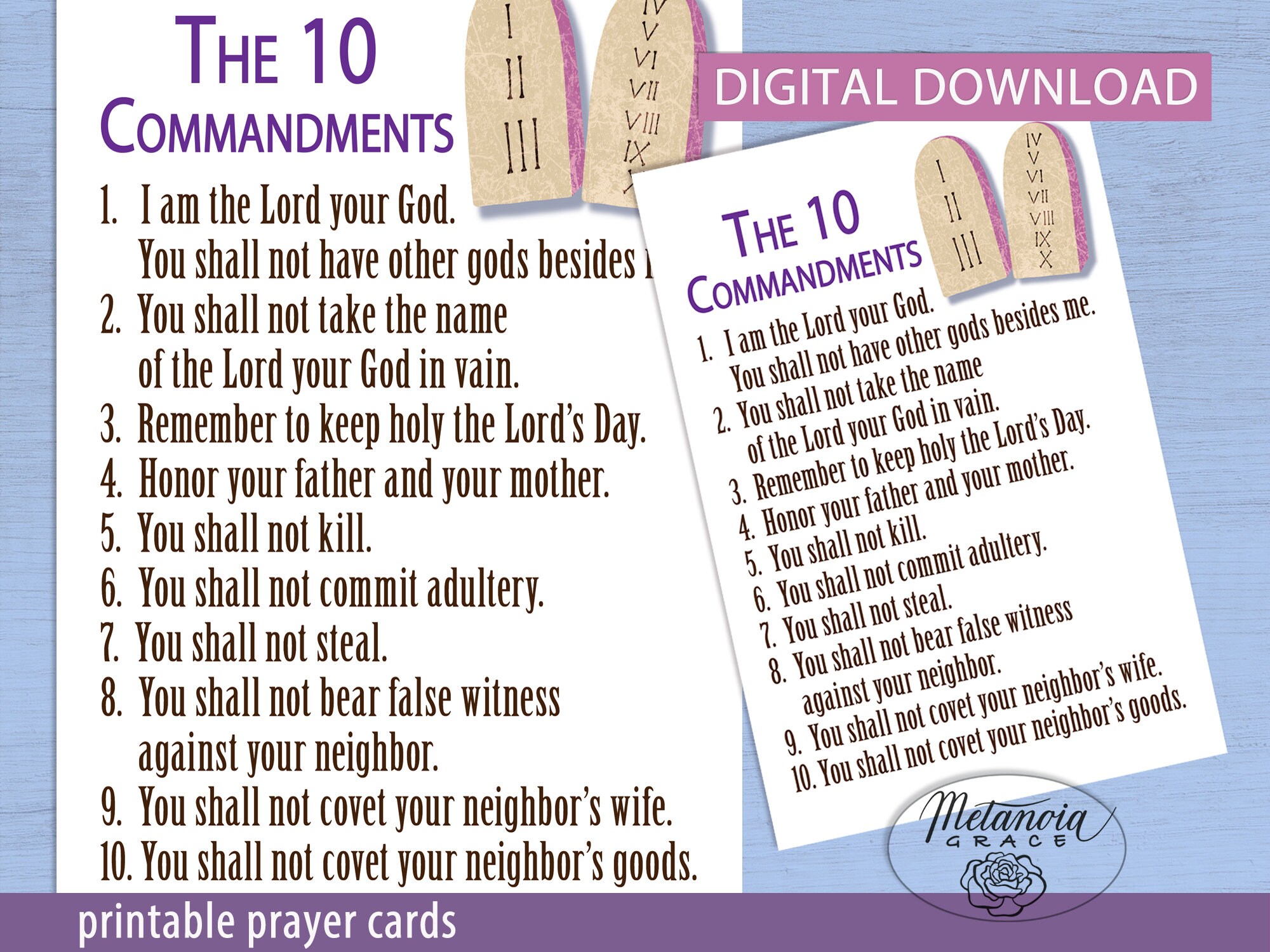 The Ten Commandments Prayer Card Printable Card 10 - Etsy