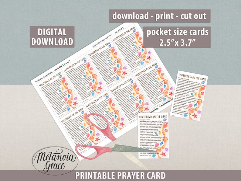 Footprints in the Sand Printable Card, Footsteps in the Sand Prayer ...