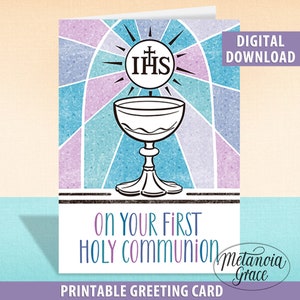Catholic First Communion Printable Note Card, Holy Communion Card ...