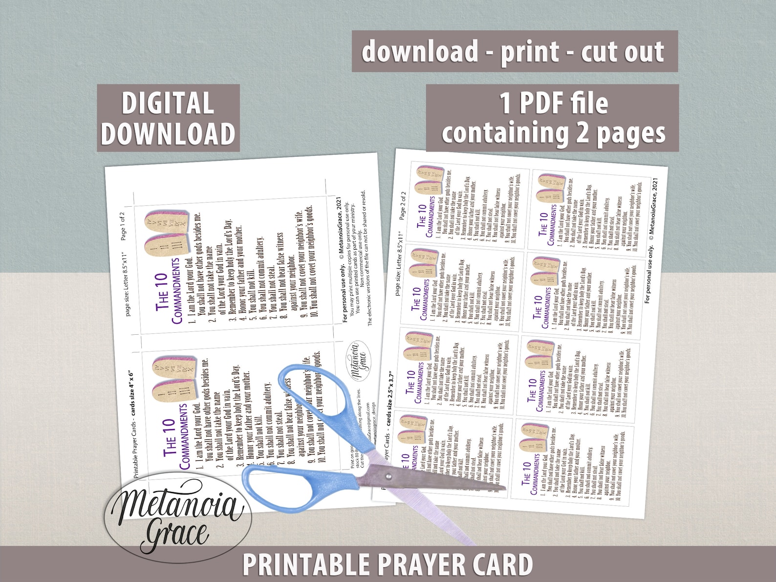 The Ten Commandments Prayer Card, Printable Card 10 Commandments, the ...