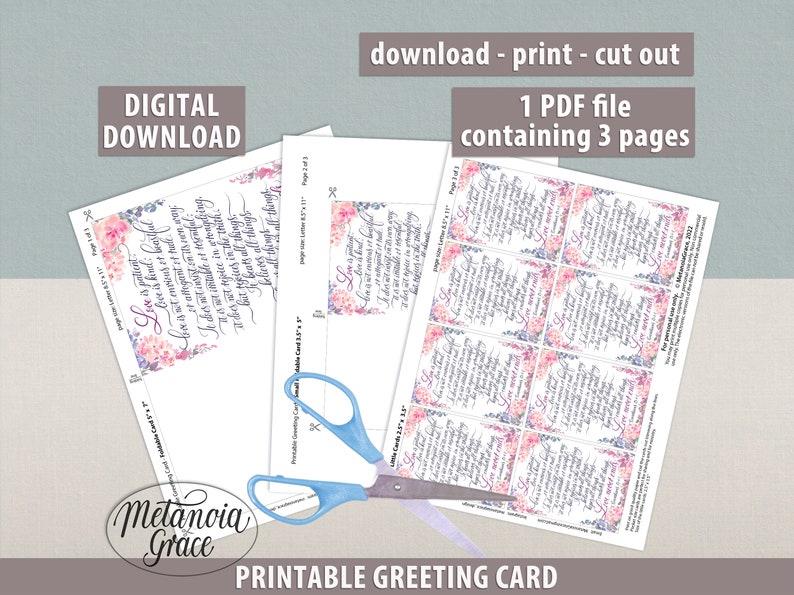 1 Corinthians 13 Note Card, Printable Love is Patient Love is Kind Card ...