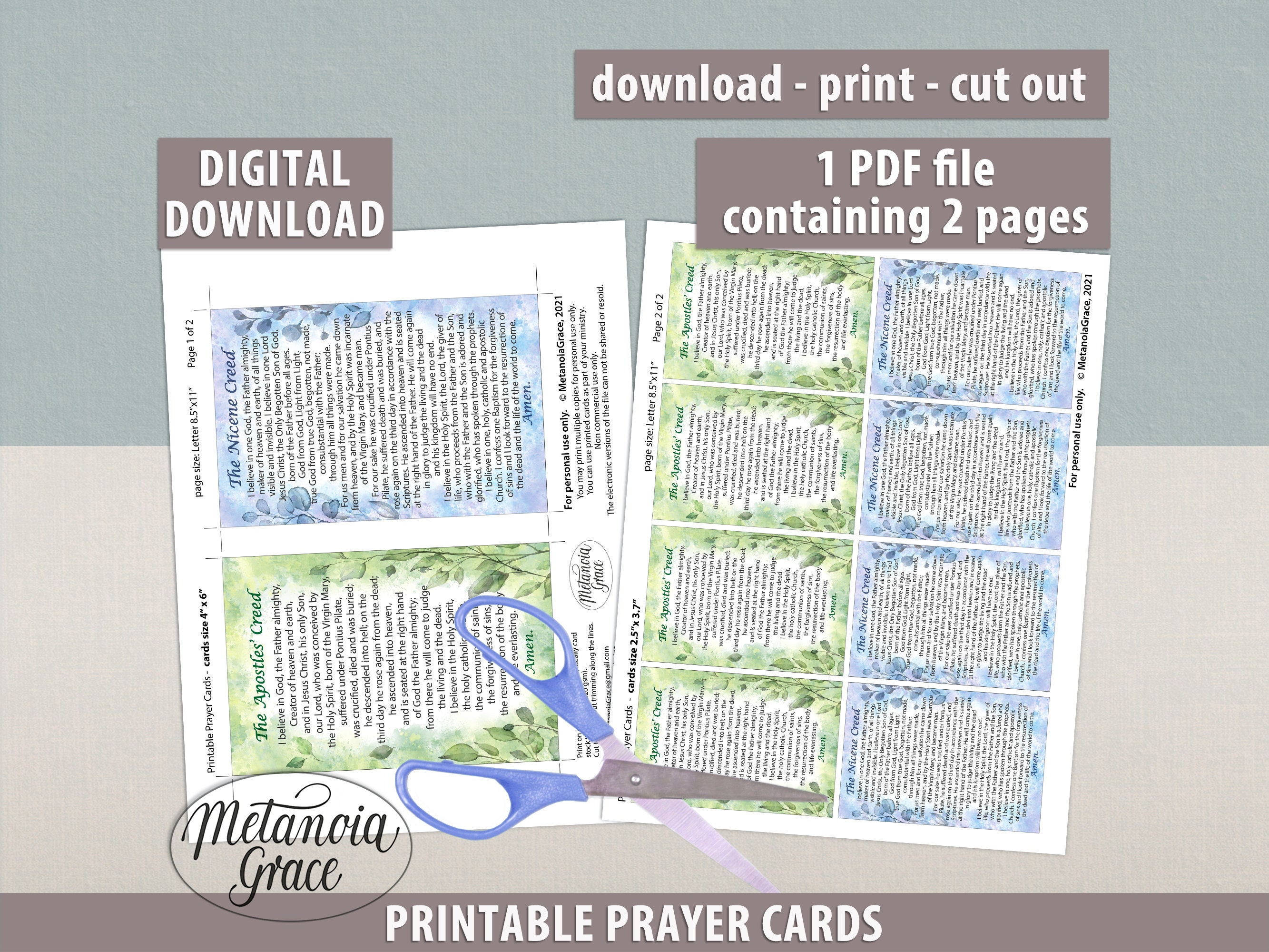 Nicene Creed, Apostles Creed, Printable Creed Prayer Cards, I Believe ...