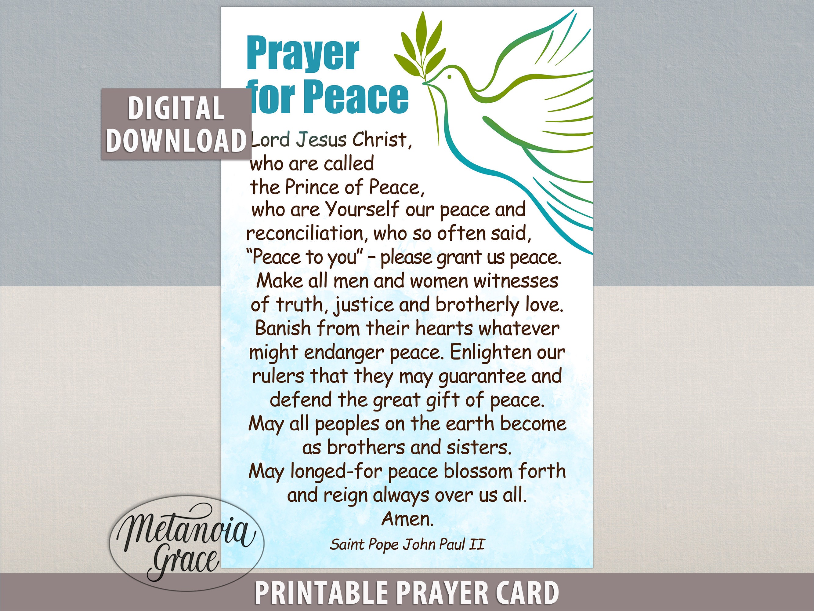 Peace Prayer Printable Card, Prayer for Peace on Earth, Prayer for ...