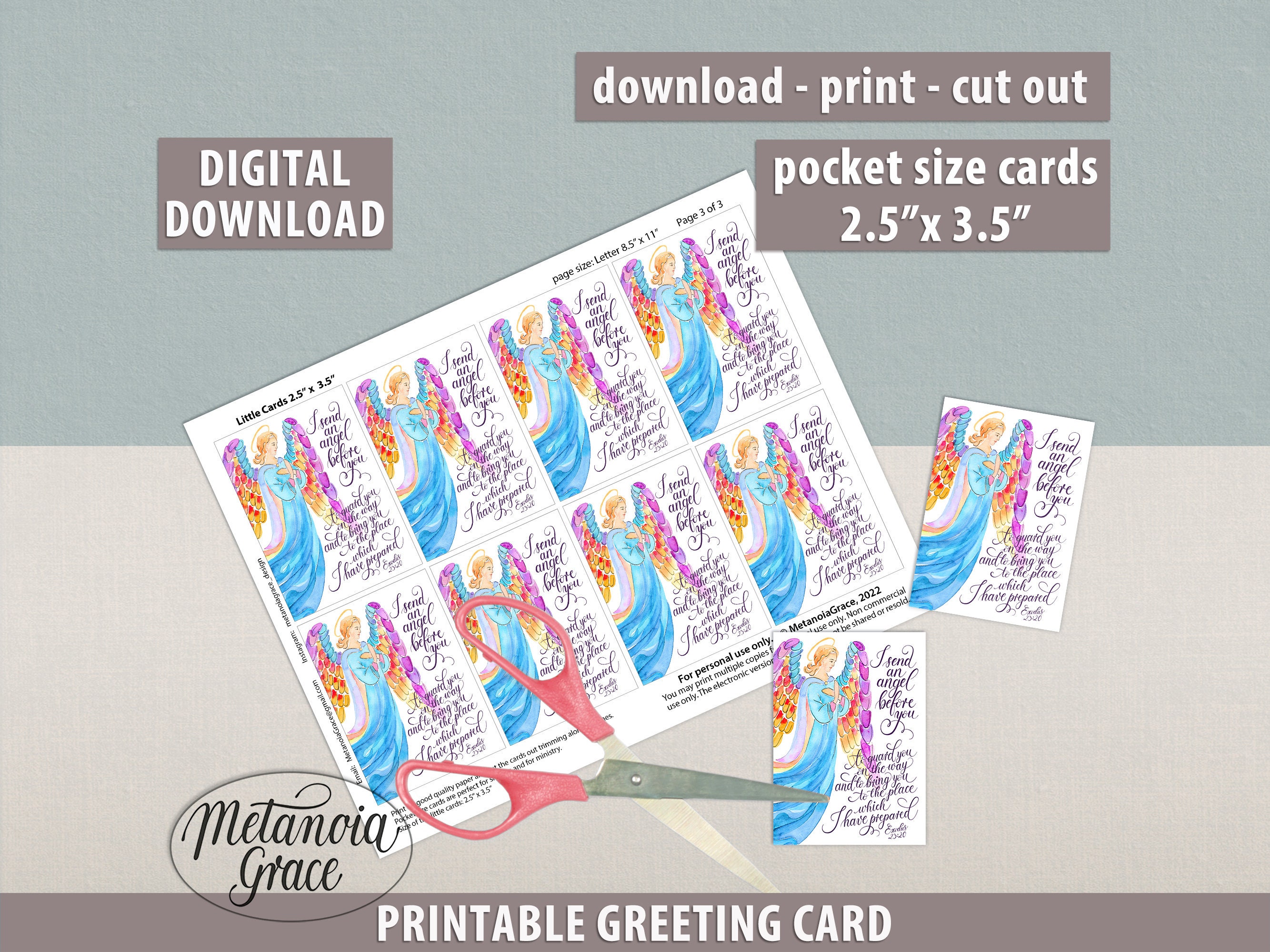 Printable Guardian Angel Note Card, Bible Quote Card, Angel of God Card ...